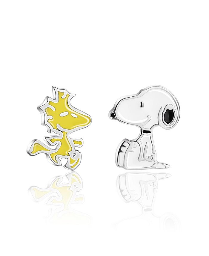 Peanuts Silver Plated Snoopy and Woodstock Mismatch Stud Earrings - Macy's