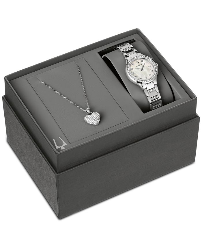 Bulova Women's Classic Crystal Stainless Steel Bracelet Watch Box Set ...