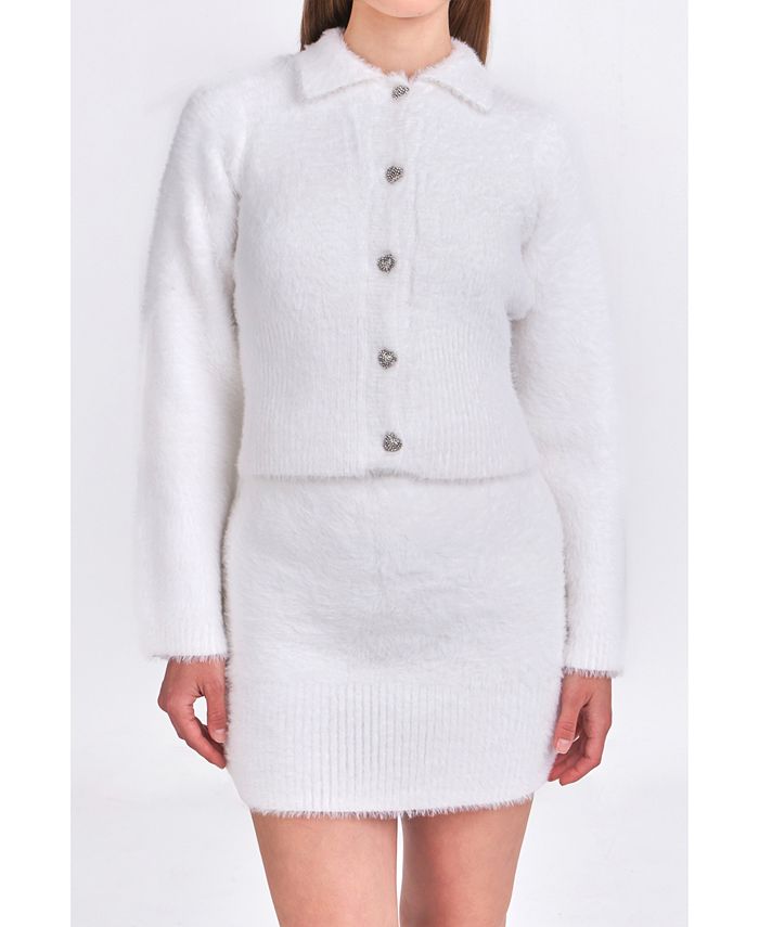 endless rose Women's Fuzzy Jewel Collared Cardigan - Macy's