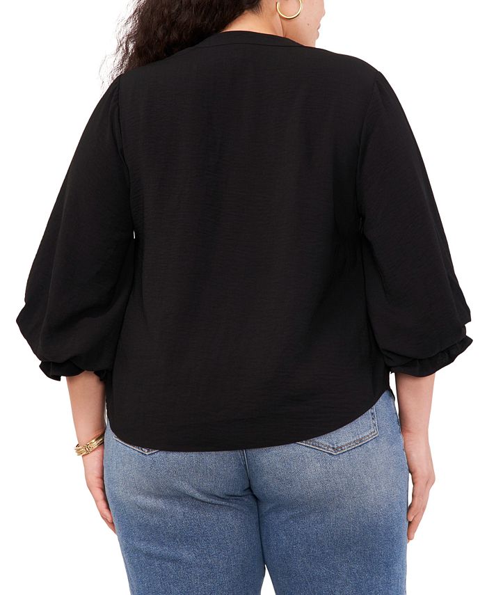 Vince Camuto Plus Size Smocked-Cuff Split-Neck Blouse - Macy's