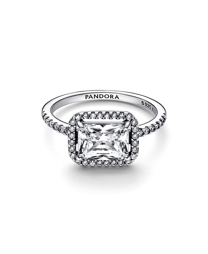 Pandora Cubic Zirconia Timeless Rectangular Sparkling Halo Ring - Macy's