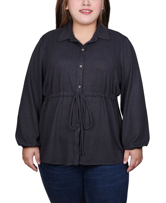 NY Collection Plus Size Long Dolman Sleeve Drawstring-Waist Tunic Top ...