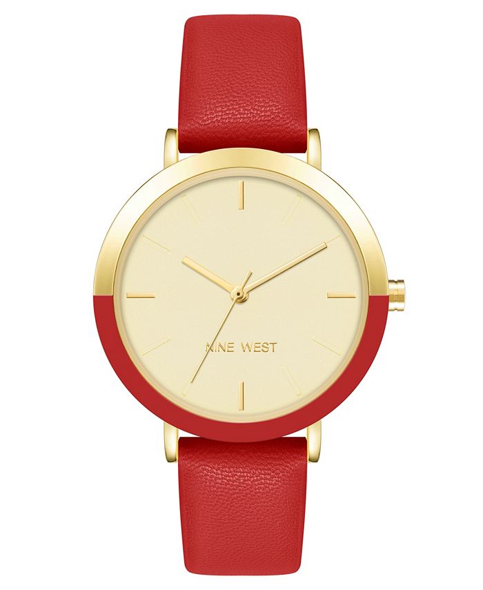 Nine West Women's Quartz Red Faux Leather Band Watch, 36mm - Macy's