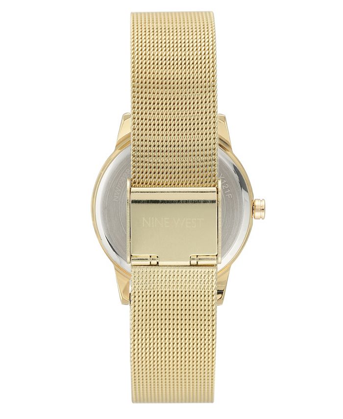 Nine West Women's Quartz Gold-Tone Stainless Steel Mesh Band and Flower ...