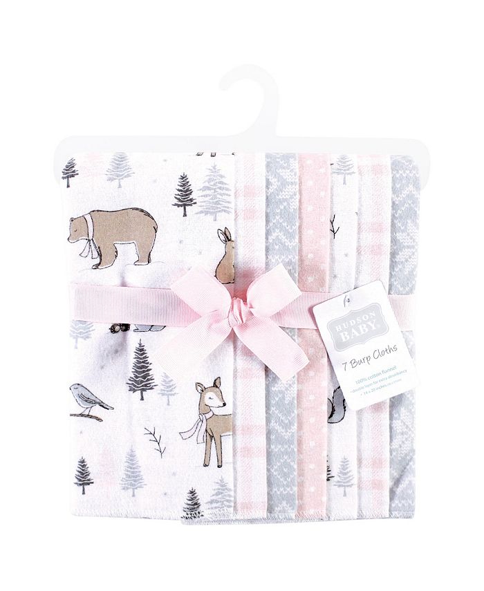 Hudson Baby Infant Girl Cotton Flannel Burp Cloths, Winter Forest, One ...
