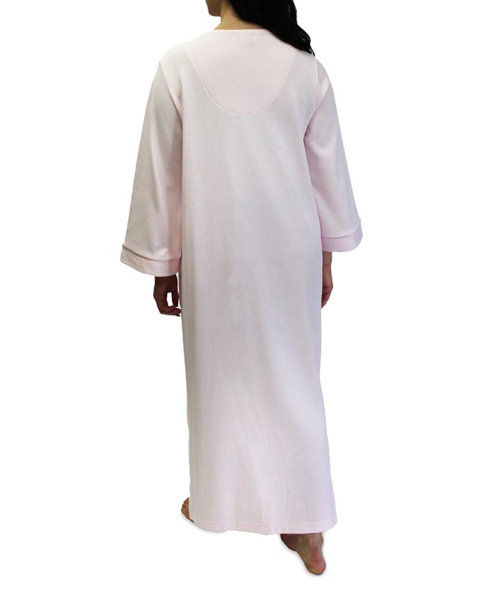 Miss Elaine Petite Floral-Trim V-Neck Long Zip Robe - Macy's