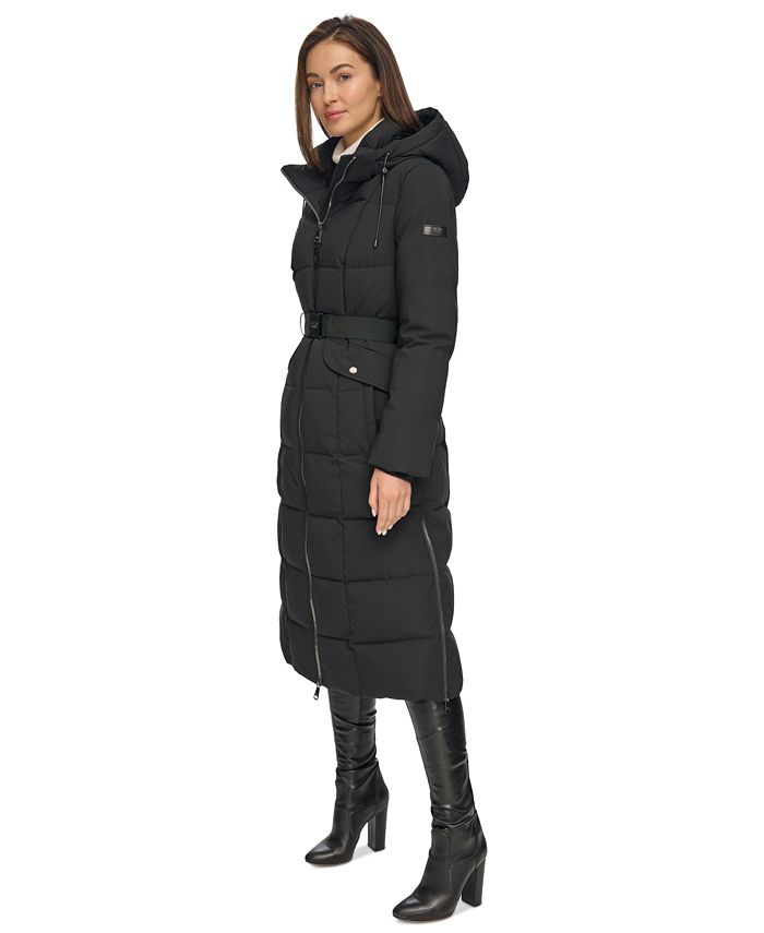 DKNY Womens Maxi Belted Hooded Puffer Coat - Macy's