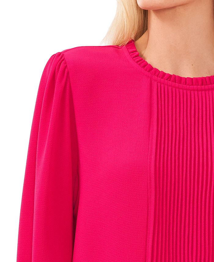 CeCe Women's Long Sleeve Smocked Cuff Pin-Tuck Front Blouse - Macy's