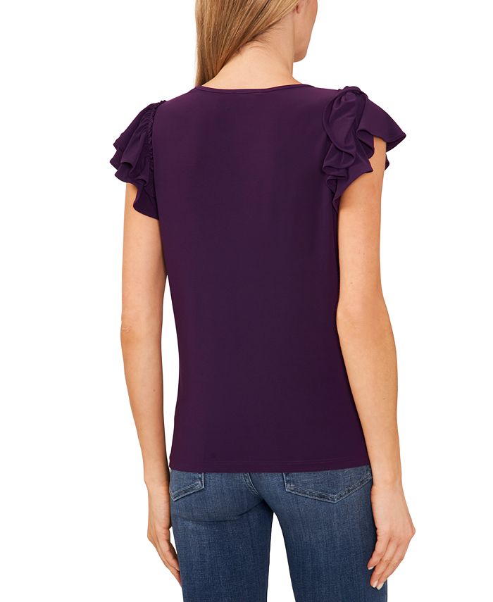 Cece Womens Ruffled Flutter Sleeve Short Sleeve Knit Top Macys