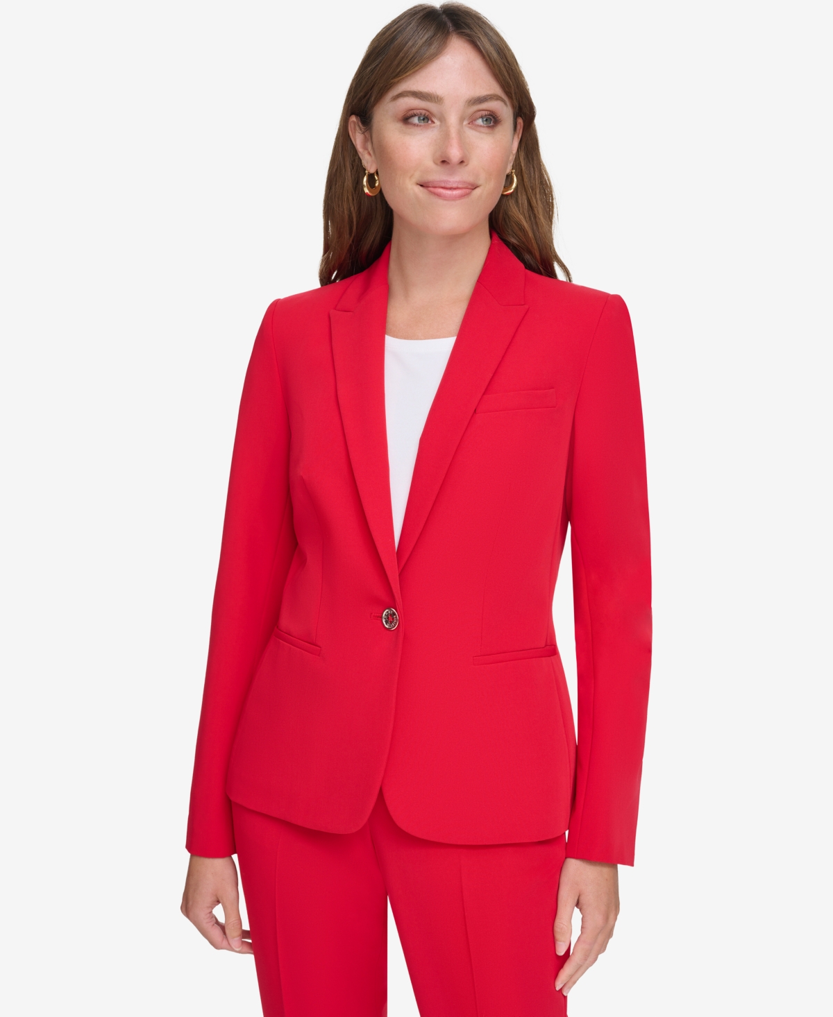 Click here for Tommy Hilfiger Womens One-Button Blazer - Scarlet prices