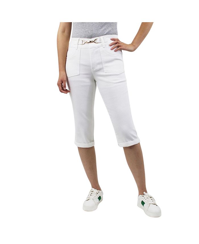 Indigo Poppy White Capri with belt detail Jeans - Macy's