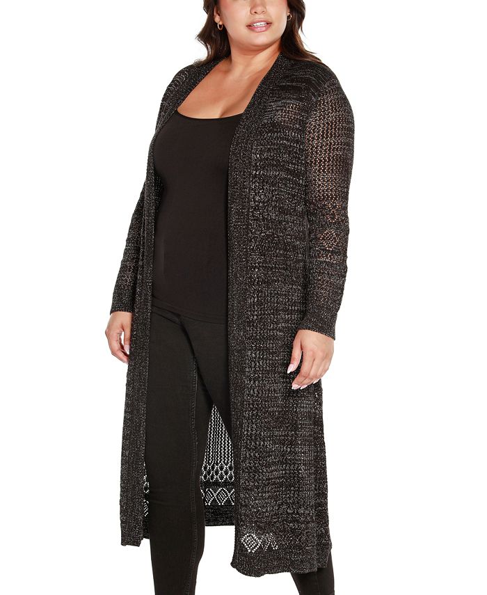 Belldini Plus Size Lurex Pointelle Duster Cardigan Sweater - Macy's