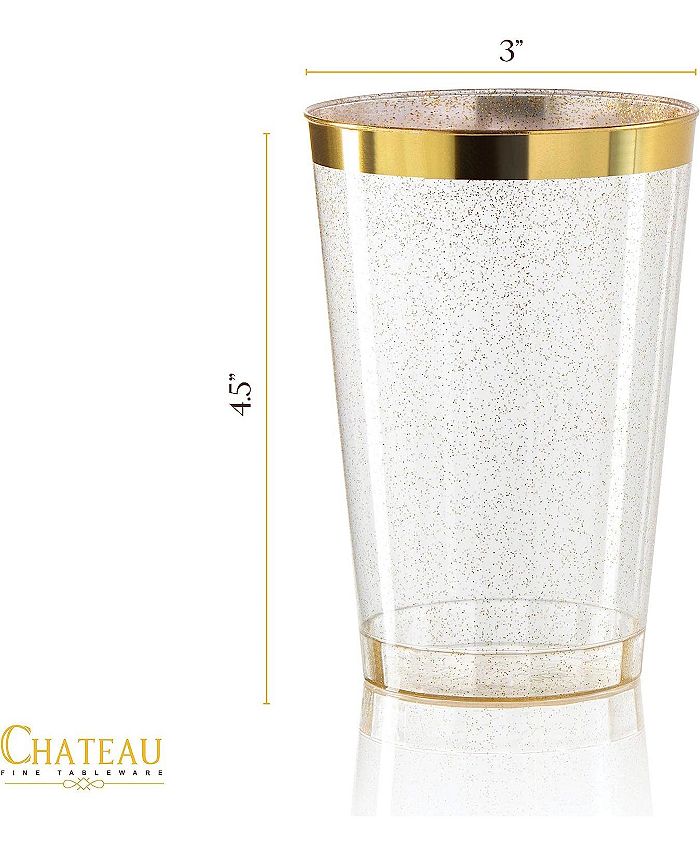 Chateau Fine Tableware 100 Pack 12oz Plastic Cups Gold Glitter with a ...