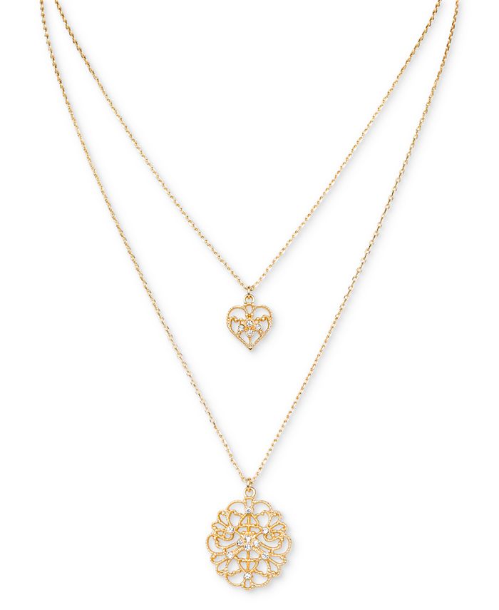 Patricia Nash Gold-Tone Pavé Filigree Layered Pendant Necklace, 16" + 3 ...