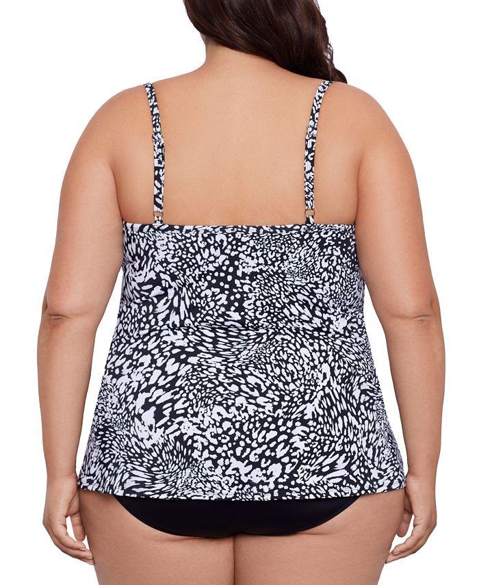 Swim Solutions Plus Size Printed Flyaway Fauxkini One Piece Created