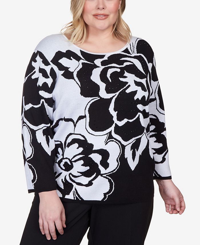 Alfred Dunner Plus Size World Traveler Drama Floral Jacquard Scoop Neck ...