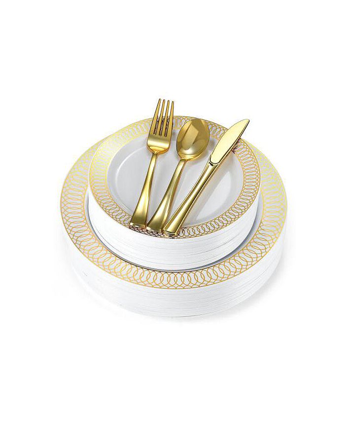 Chateau Fine Tableware 180-Piece White & Gold Plates Dinnerware Set ...