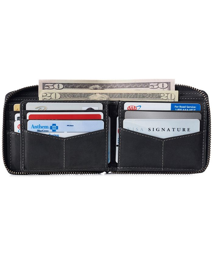Alpine Swiss Unisex RFID Safe Zipper Wallet Genuine Leather Zip Around ...