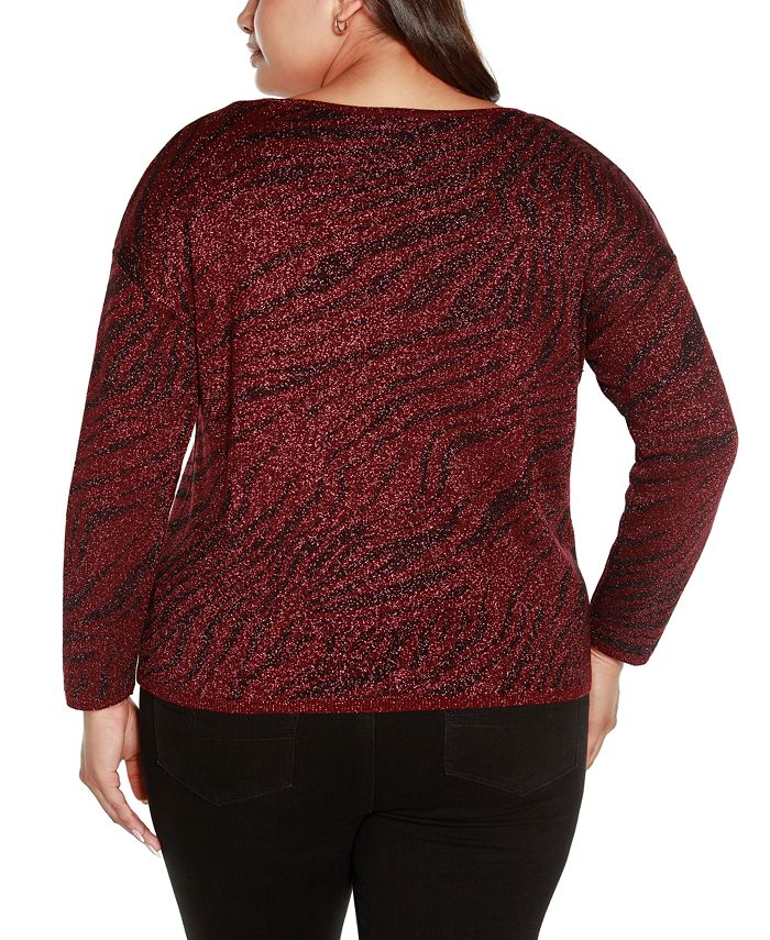 Belldini Black Label Plus Size Shiny Zebra Jacquard Long Sleeve Sweater ...