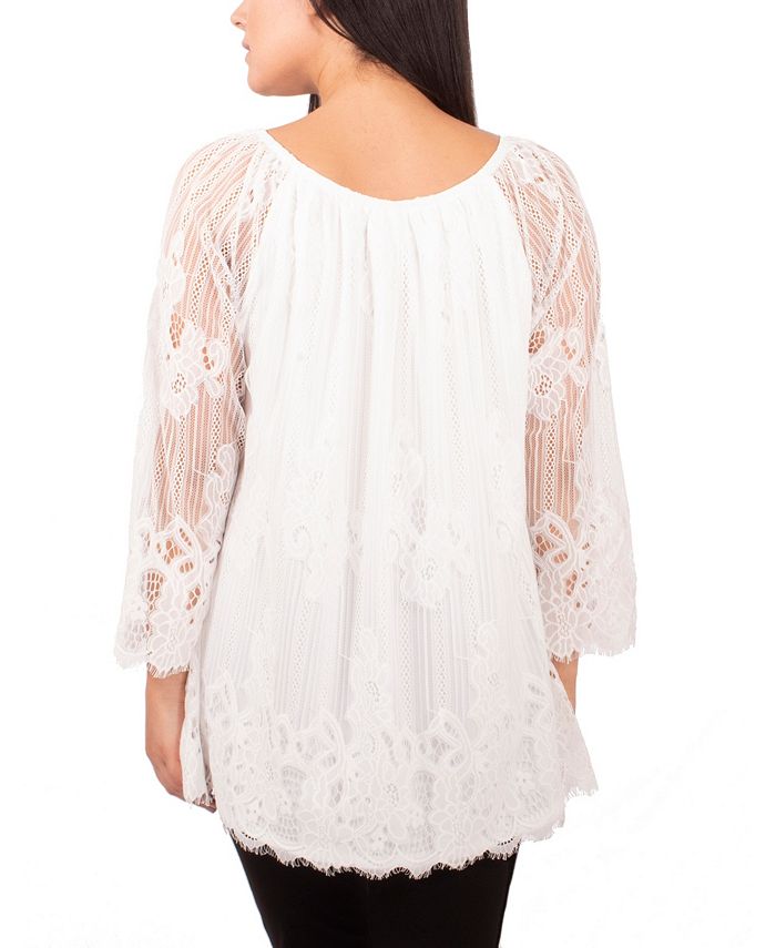 NY Collection Petite Long Sleeve Lace Top - Macy's