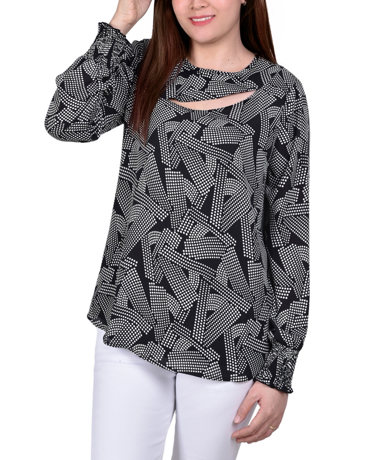 Click here for Ny Collection Petite Long Sleeve Dobby Blouse - Bl... prices