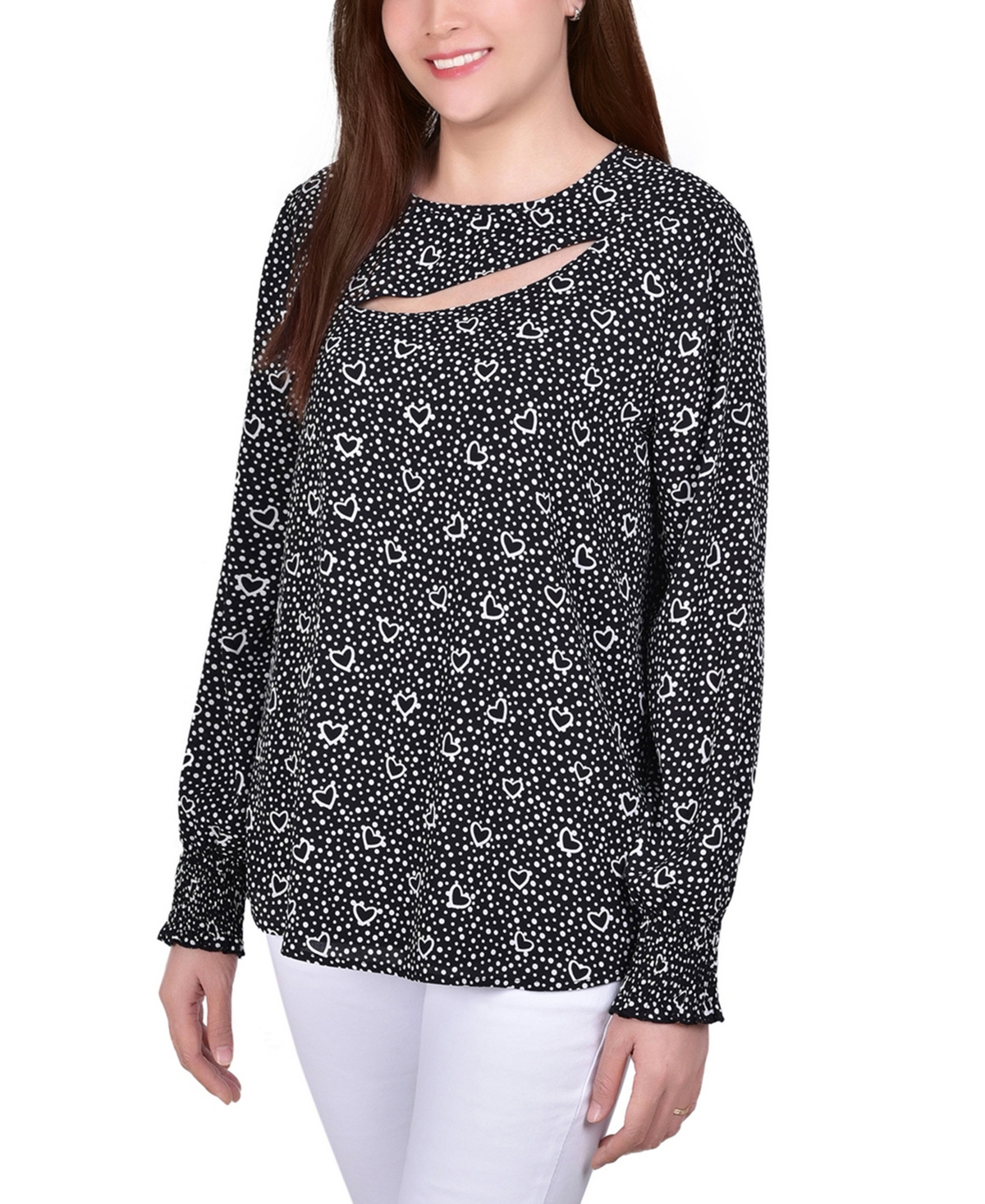 Click here for Ny Collection Petite Long Sleeve Dobby Blouse - He... prices
