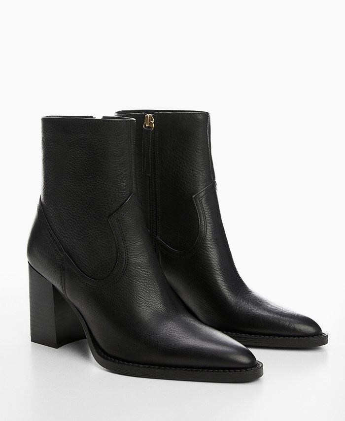 MANGO Women's Leather Ankle Boots Block Heels - Macy's