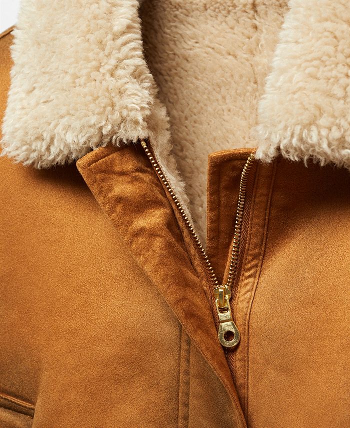 MANGO Women's Worn Effect Shearling Jacket - Macy's