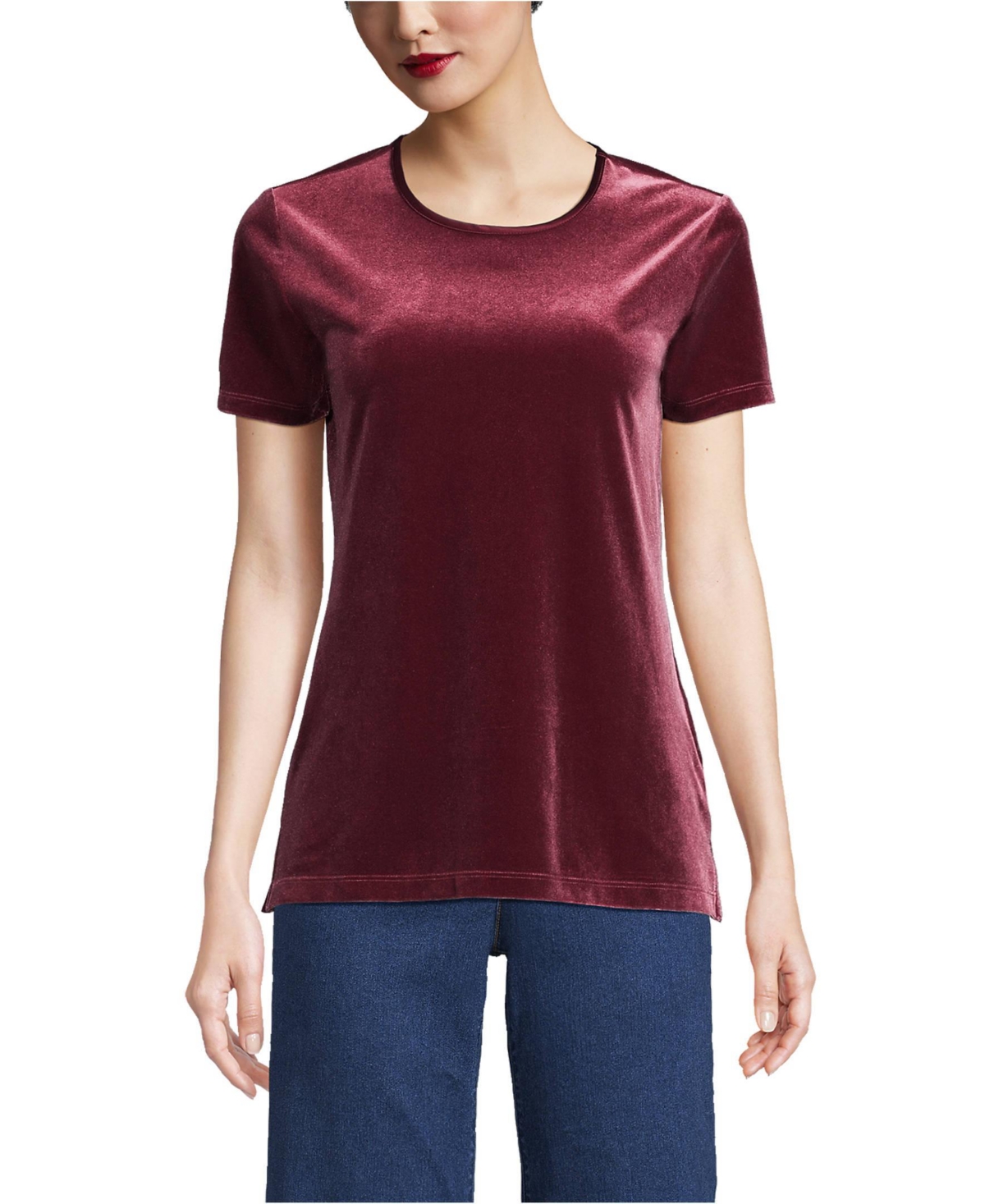 Click here for Lands End Womens Short Sleeve Velvet Crew Neck Top... prices