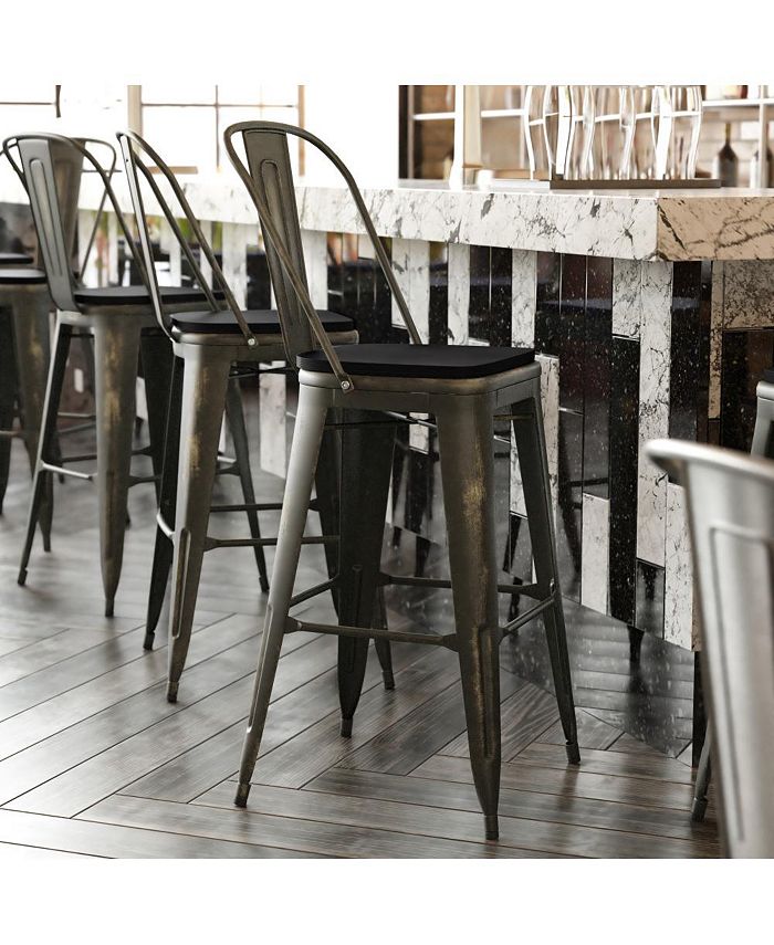 EMMA+OLIVER Nova Distressed Metal Stools With Backs And Polystyrene ...