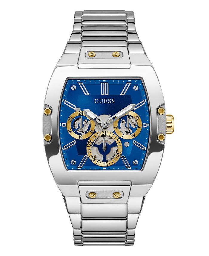 GUESS Men's Multi-Function Silver-Tone Stainless Steel Watch 43mm - Macy's