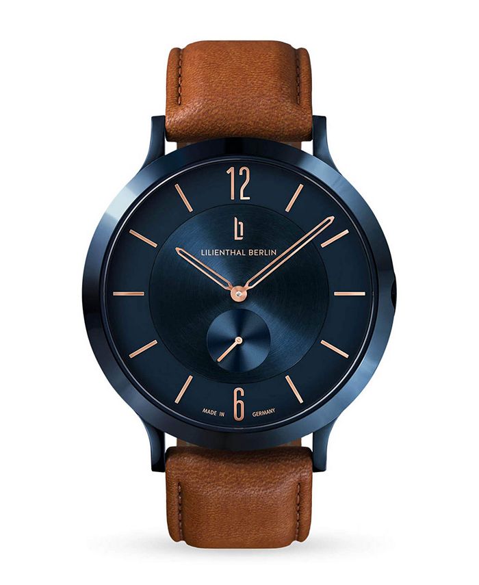 Lilienthal Berlin Men's The Classic Blue Rose Gold Brown Leather Watch ...