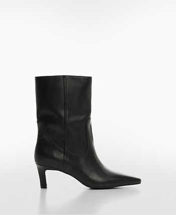 MANGO Women's Kitten Heeled Leather Boots - Macy's