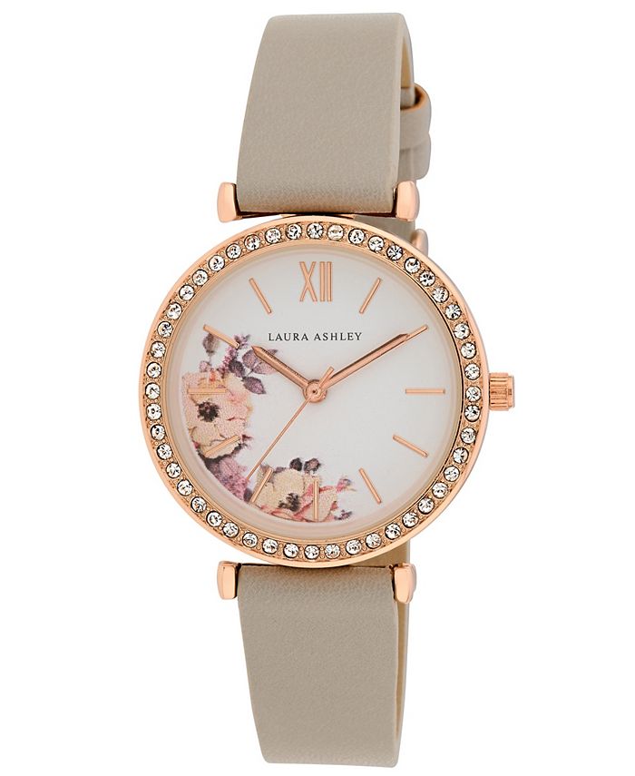 Laura Ashley Women's Quartz Gray Faux Leather Watch 32mm - Macy's