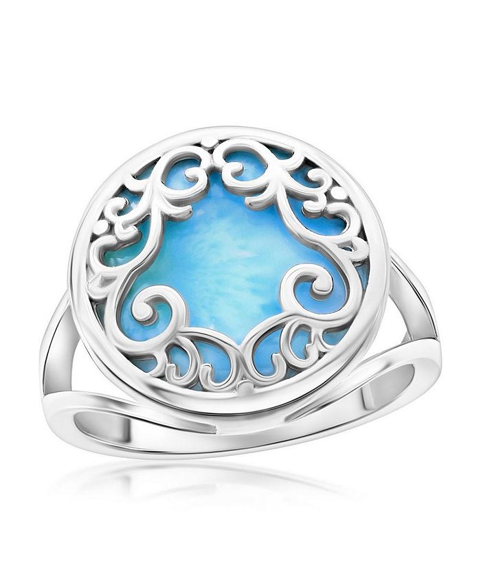 Caribbean Treasures Sterling Silver Round Larimar Filigree Design Ring ...