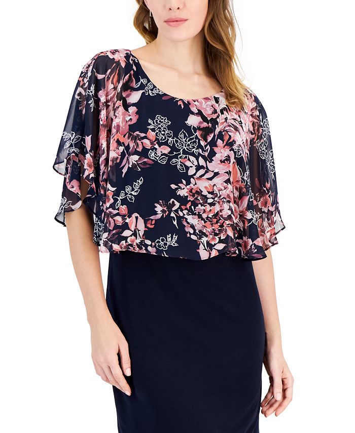 Connected Petite Printed Cape-Overlay Sheath Dress - Macy's