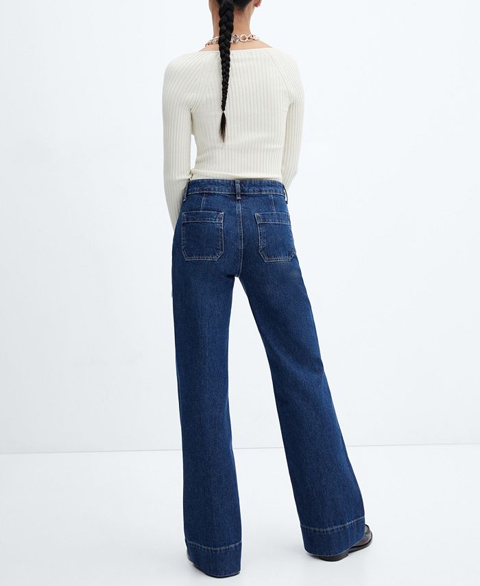 MANGO Women's Wide-Leg Decorative Seams Jeans - Macy's