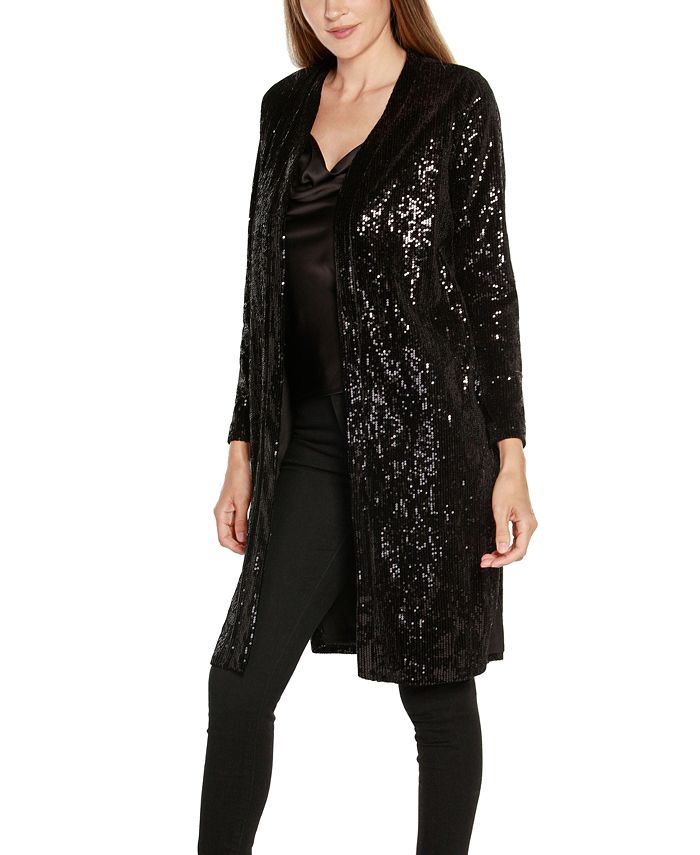Belldini Black Label Women's Stretch Velvet Sequin Knit Duster Top - Macy's