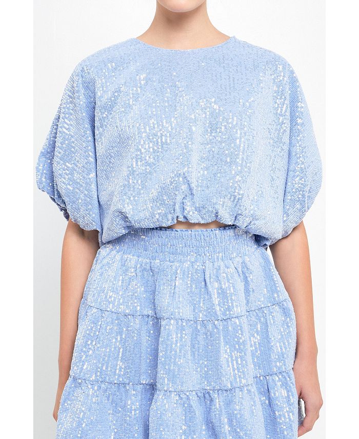 endless rose Women's Sequins Voluminous Crop Top - Macy's