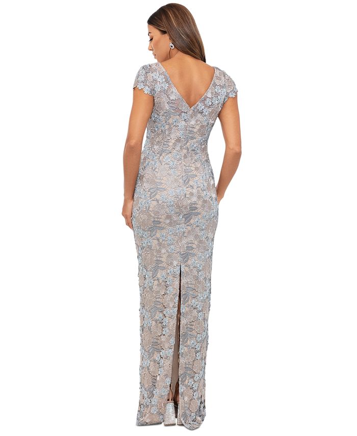 XSCAPE Women's Embroidered Floral Lace Boat-Neck Gown - Macy's