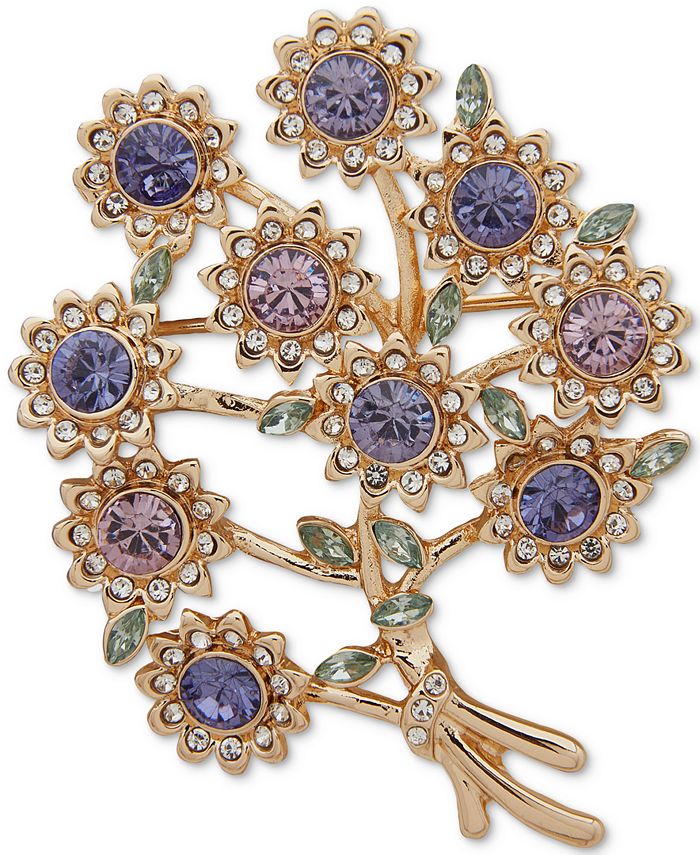 Anne Klein Gold-Tone Mixed Stone Flower Bouquet Pin - Macy's