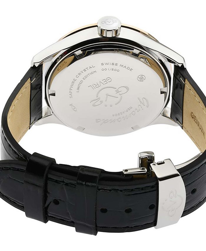 GV2 by Gevril Men's Swiss Quartz Giromondo Black Leather Watch 42mm ...