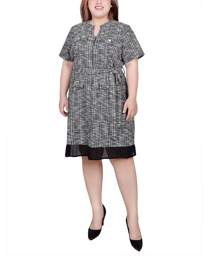 NY Collection Plus Size Short Sleeve Zip Front Dress - Macy's