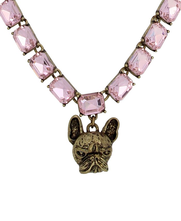 Betsey Johnson Faux Stone Frenchie Pendant Tennis Necklace - Macy's
