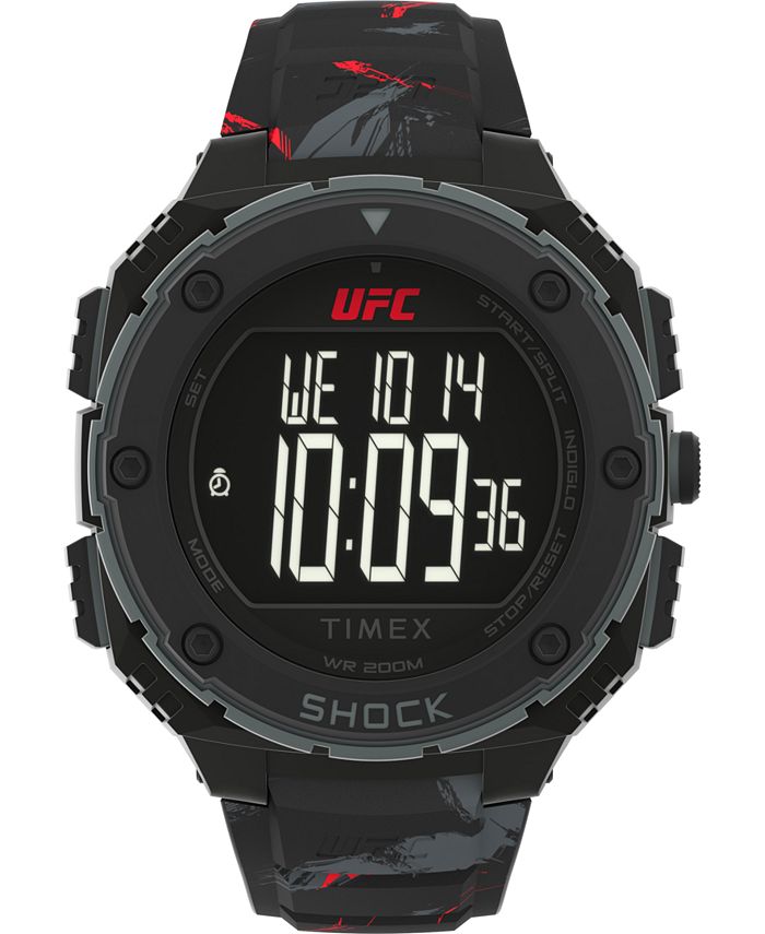 Timex UFC Men's Shockxl Digital Black Polyurethane Watch, 50mm - Macy's