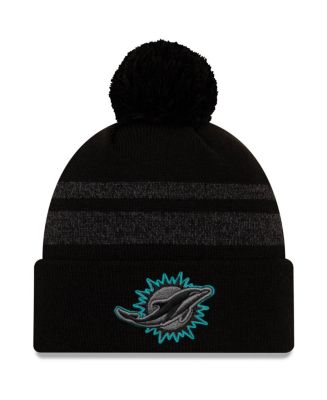 Men's New Era Black Miami Dolphins Dispatch Cuffed Knit Hat With Pom ...