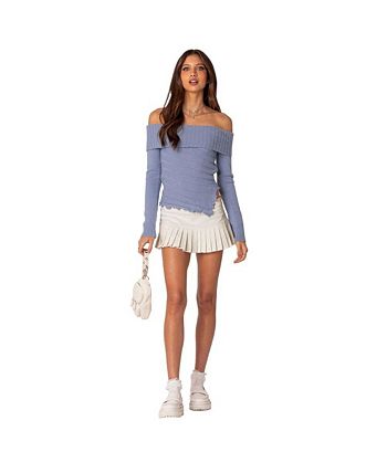 Edikted Women's Sonya fold over knit sweater top - Macy's