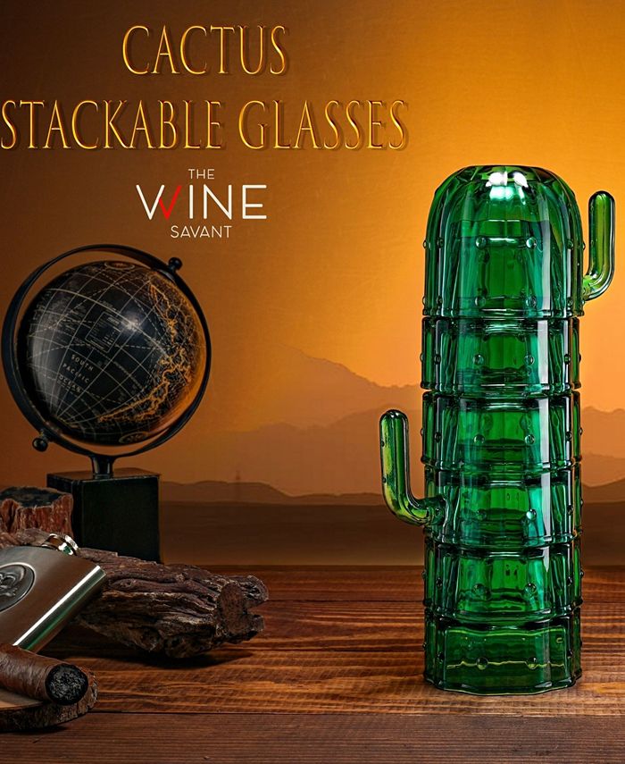 The Wine Savant Cactus Stackable Drinking Glasses, Set of 6 - Macy's