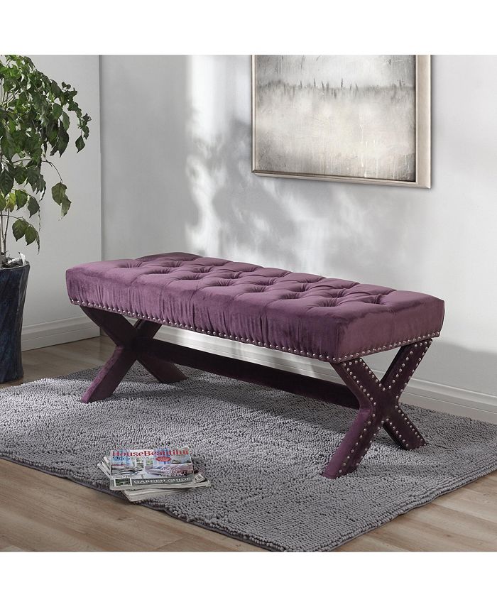 Inspired Home Bryoni Velvet Button Tufted Silver Nailhead Trim X Leg