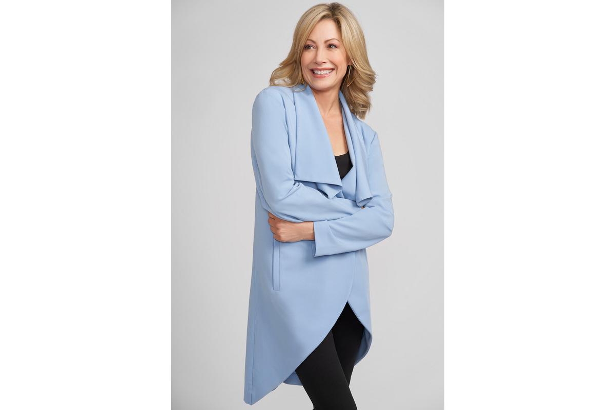 Click here for Lisa Duster Jacket With Draped Collar - Sky blue|c... prices